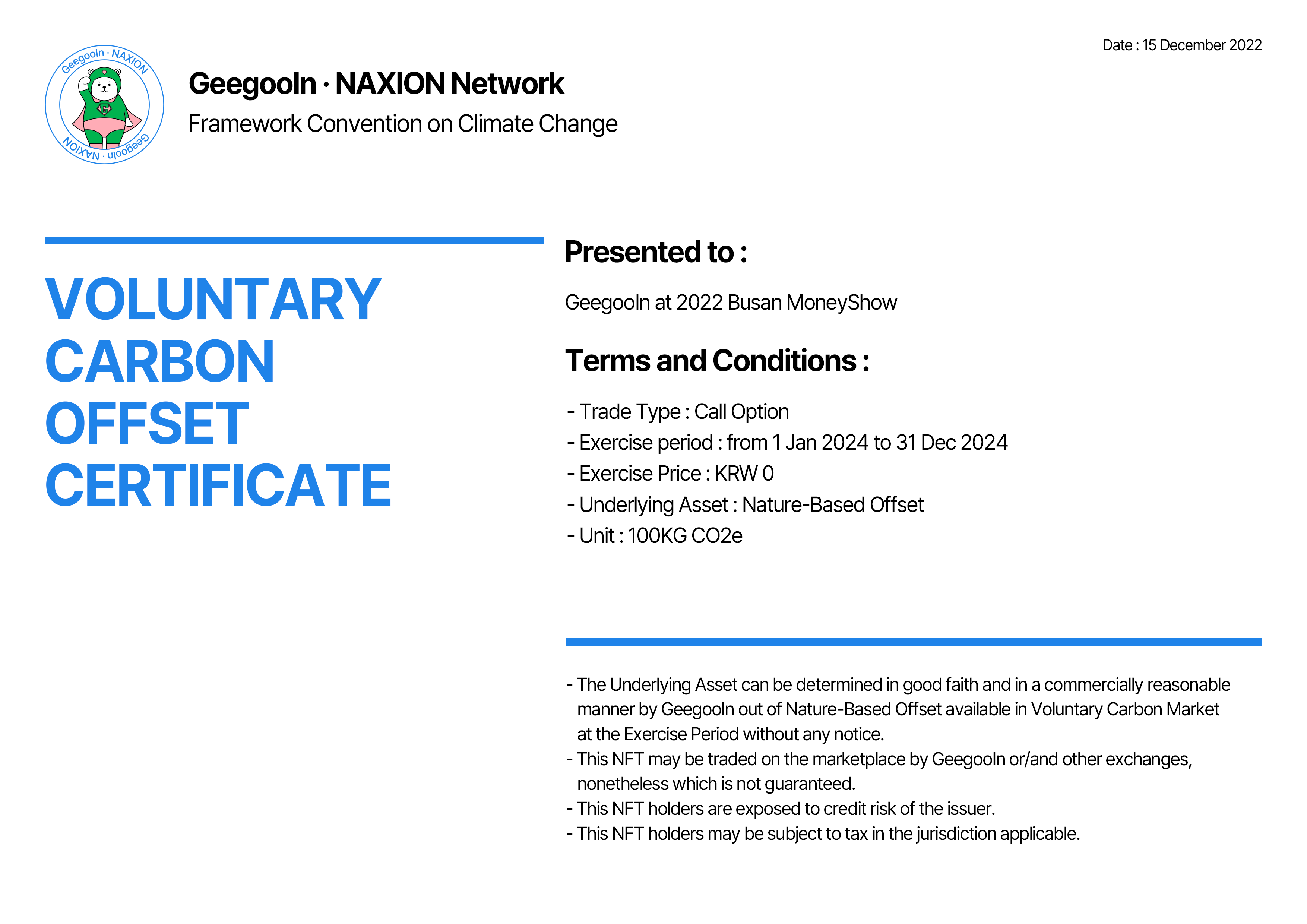 UBlox. Voluntary Carbon Offset Certificate
